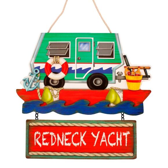 Beachcombers | Accents | Funny Redneck Yacht Green Camper On Barge Wood ...